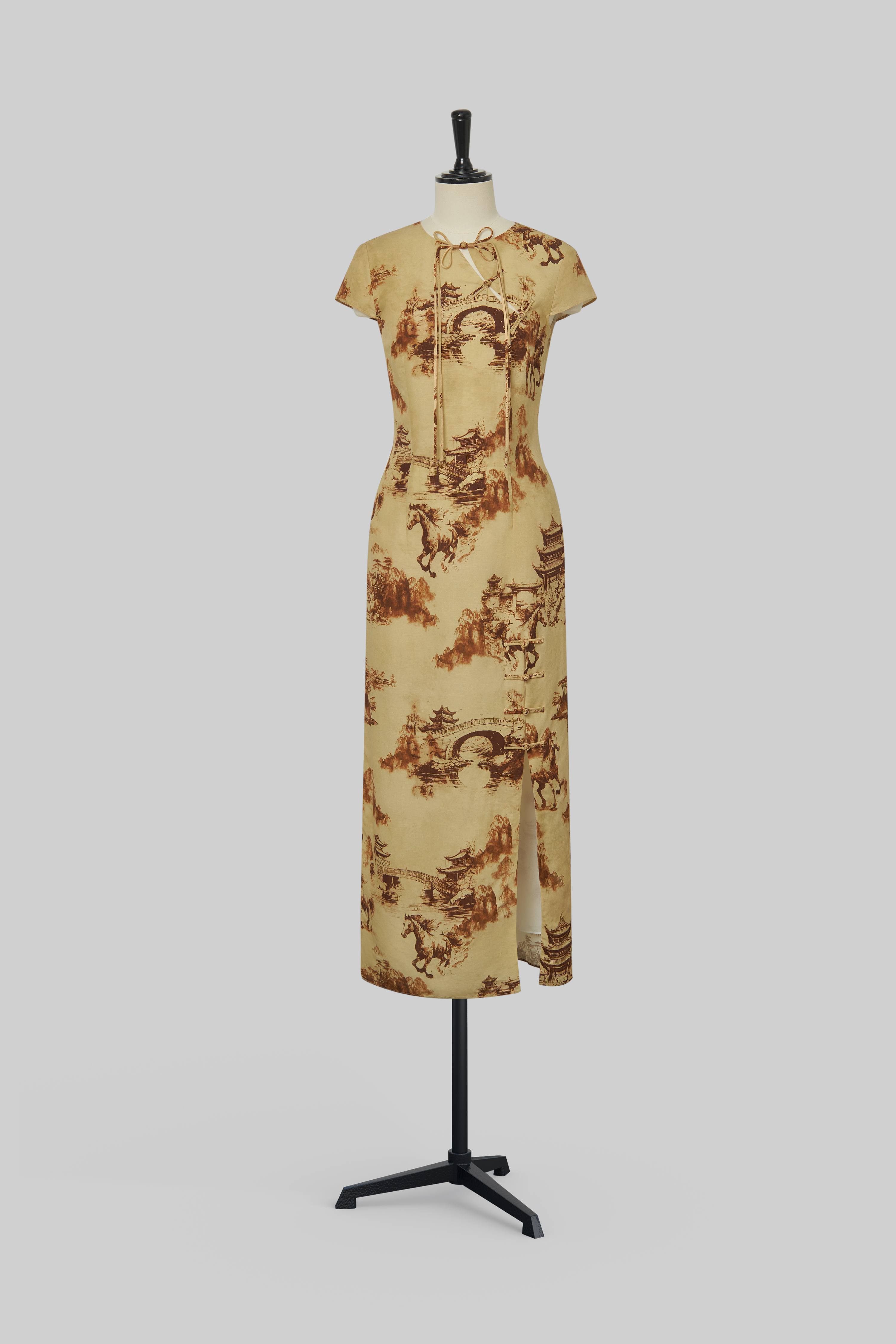 Tansya Oriental Print Qipao Dress in Viscose Blend – fbrq.com