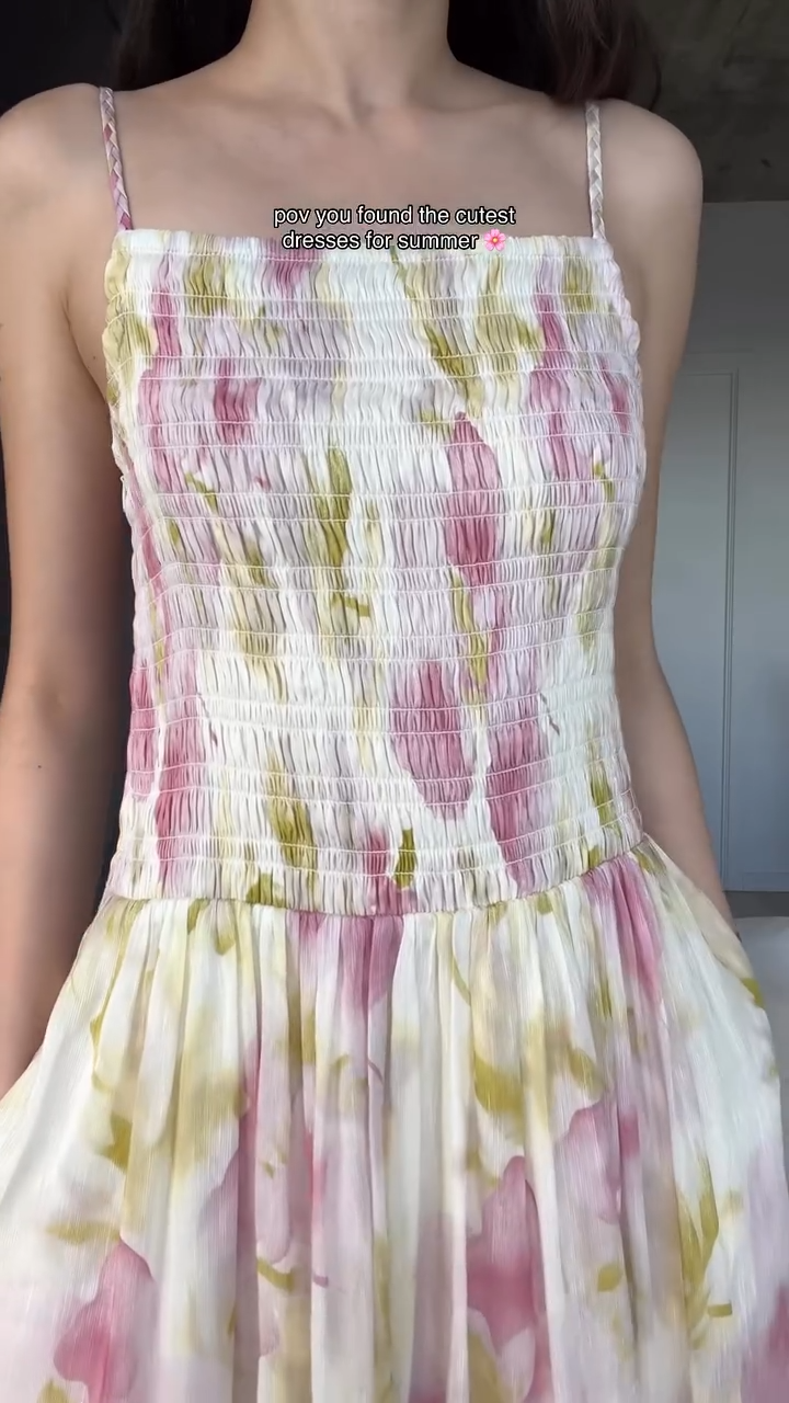 Kari Hand Woven Strap Shirred Dress in Silk-Linen Blend – fbrq.com