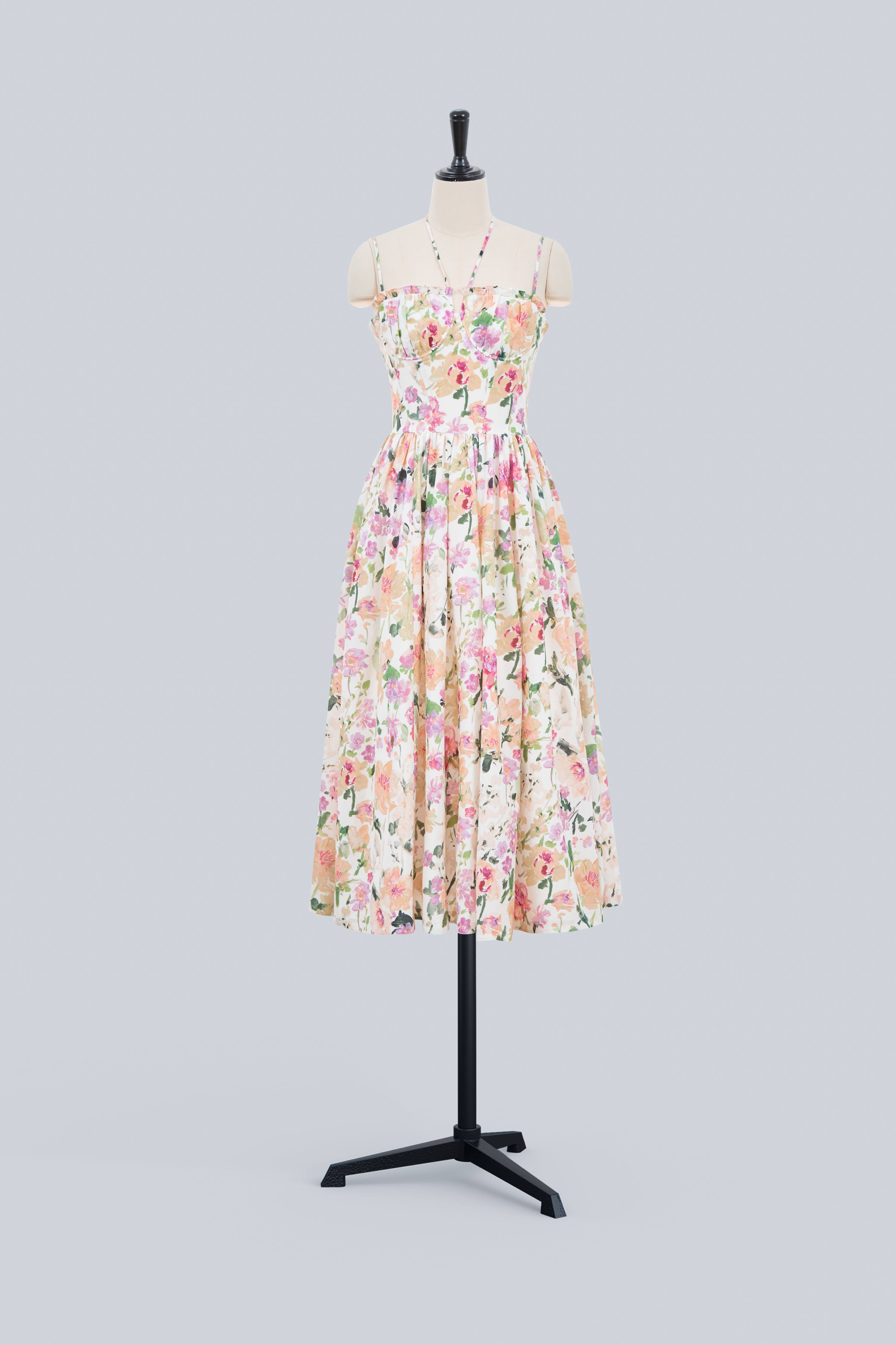 Cindy Flora Print Dress in Silk Cotton – fbrq.com