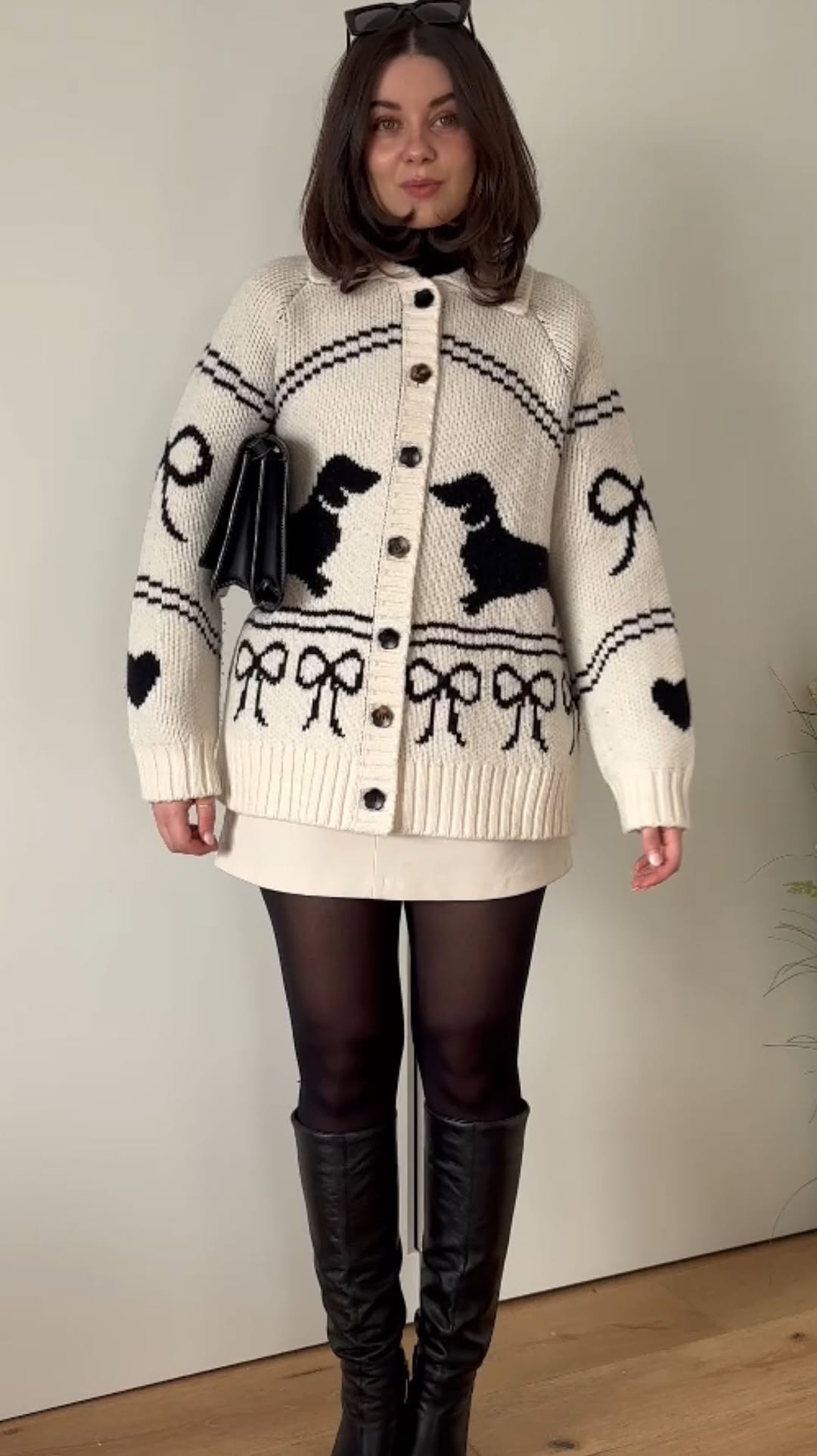 Perla Dachshunds Jacquard Cardigan in Chucky Merino Wool Knit – fbrq.com